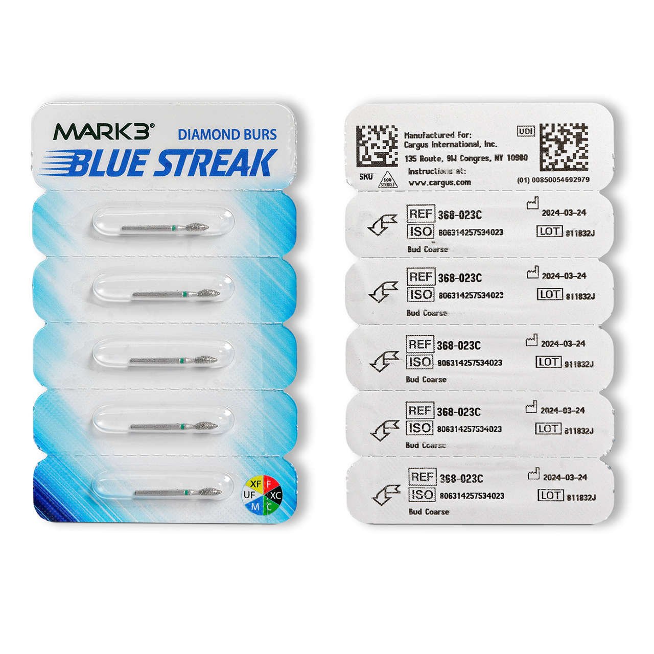 Blue Streak Diamond Burs 5/pk Barrel - medidentsolution